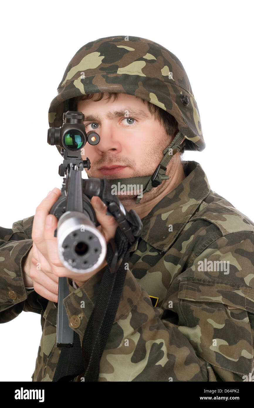 Armed soldier aiming m16 Stock Photo - Alamy