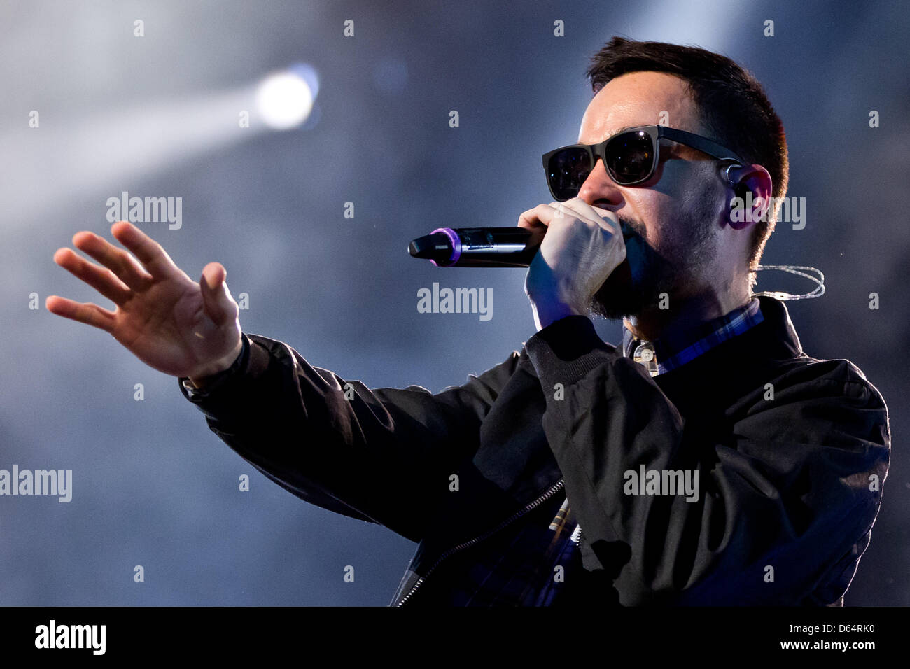 Singer of the US band Linkin Park, Chester Bennington, peforms on stage ...