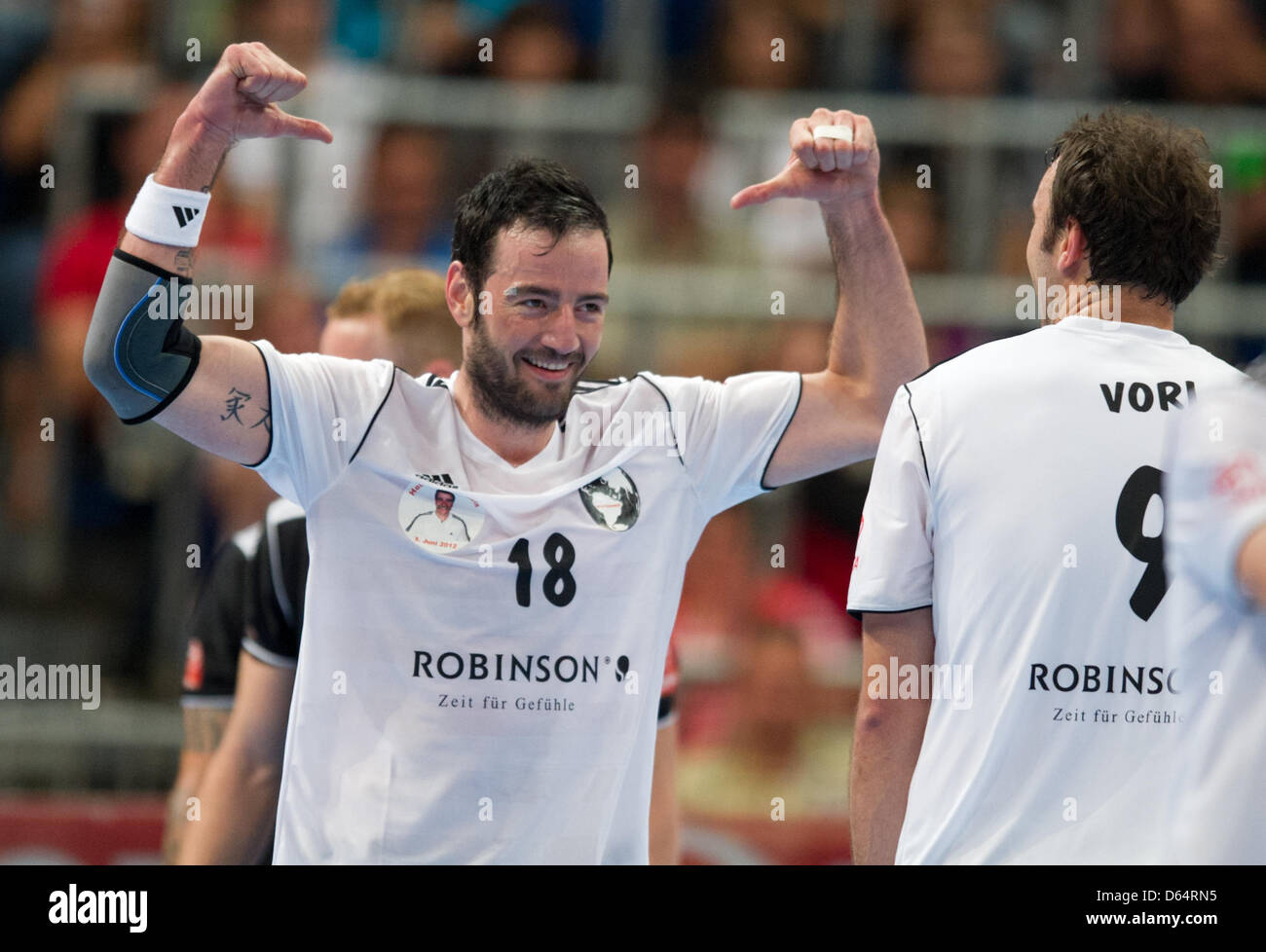 Iker Romero cheers about a goal during the farewell match for former ...