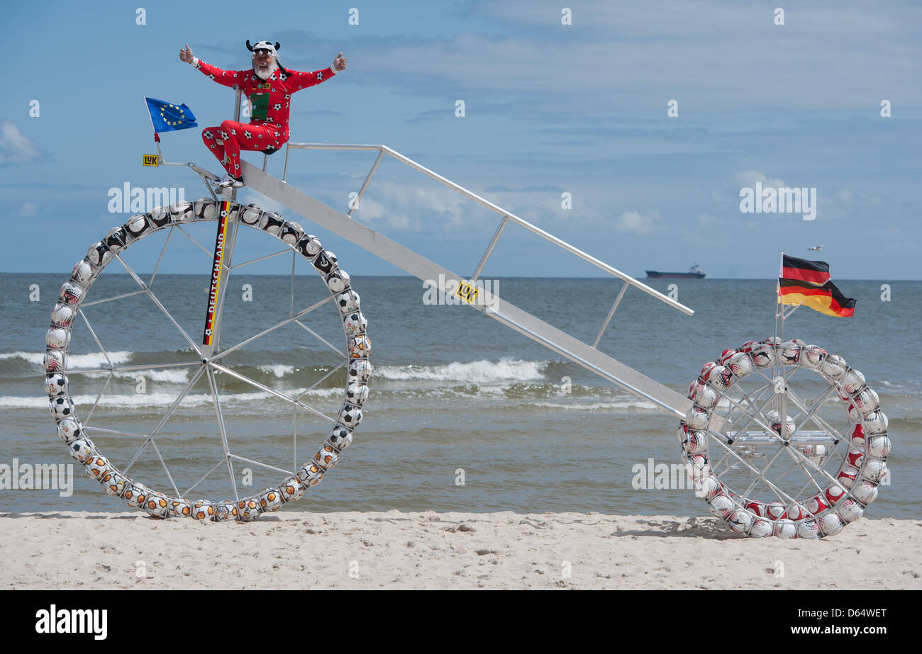 Velo designer Dieter (Didi) Senft sits on a selfmade tricycle which ...