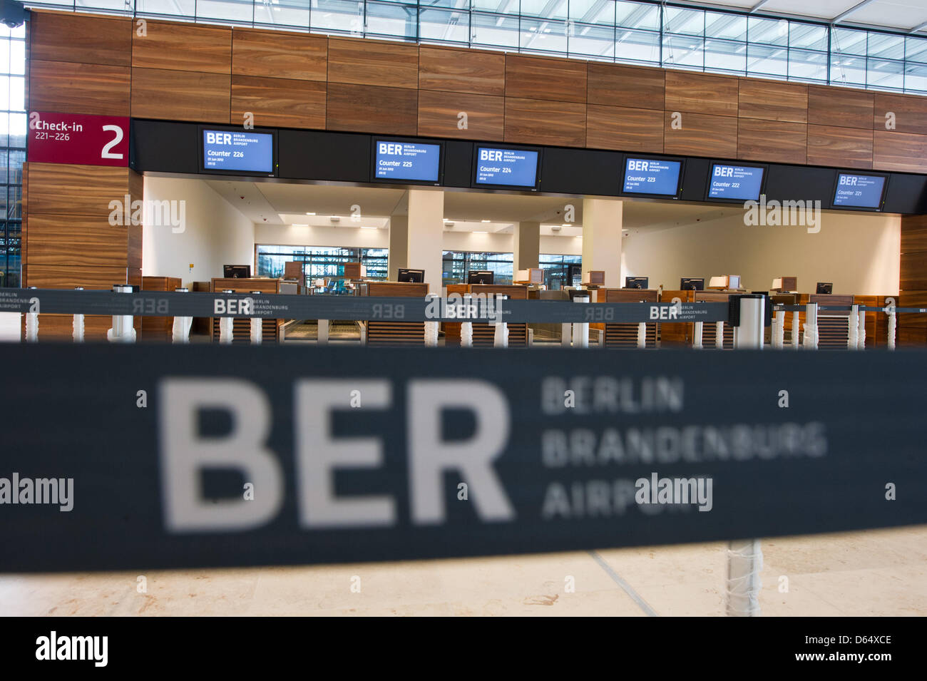 Check-in counters are pictured at the terminal of the new Berlin ...