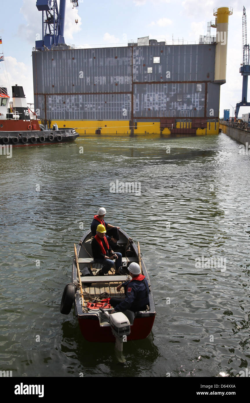 Offshore platform BorWin beta is taken out of its dock at Nordic Yards ...