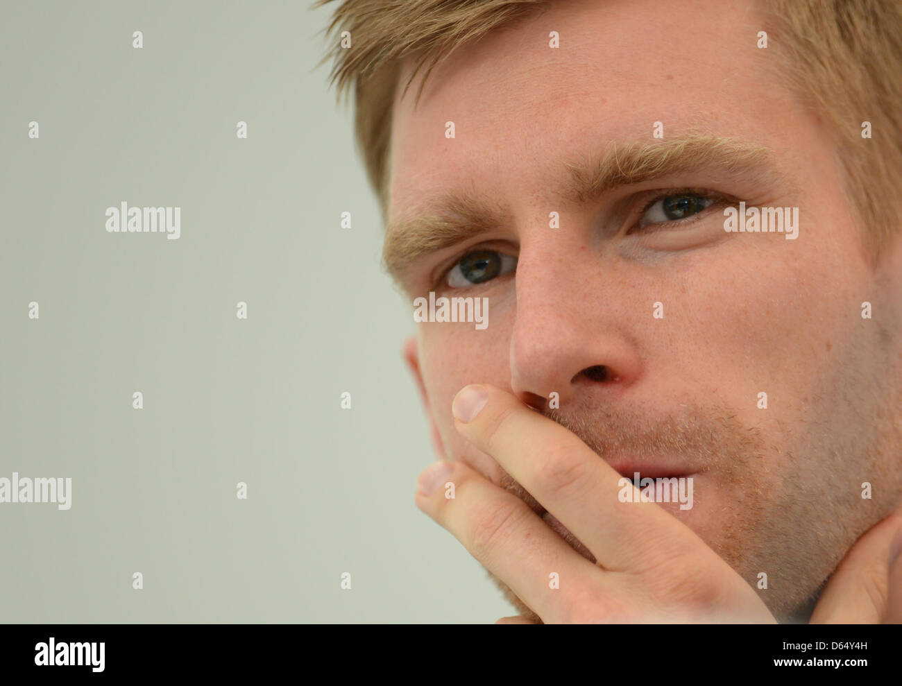 Germany's Per Mertesacker gestures during a press conference of the ...