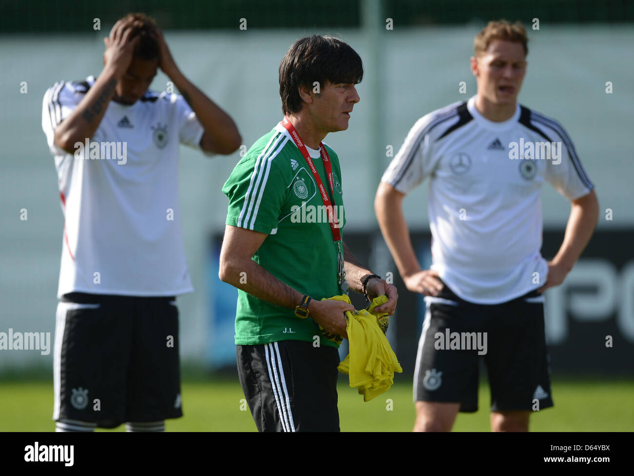 Germany's coach Joachim Loew (C) during a training session of the ...