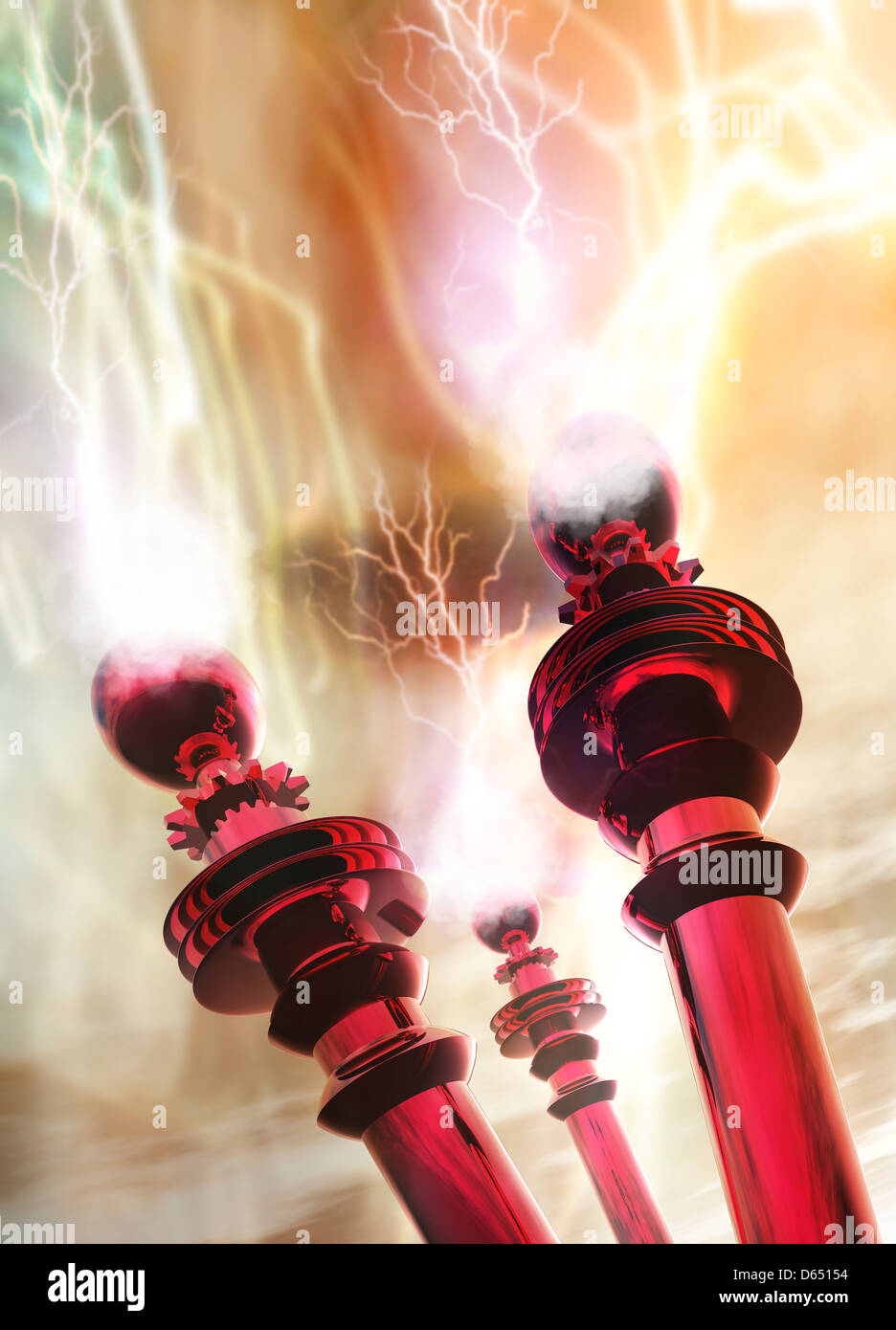 Tesla coils firing, artwork Stock Photo - Alamy