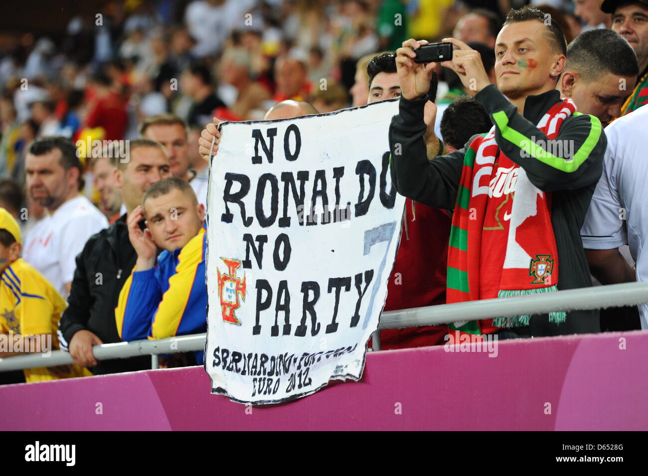 Fans of Portugal's Ronaldo before UEFA EURO 2012 group B soccer match ...