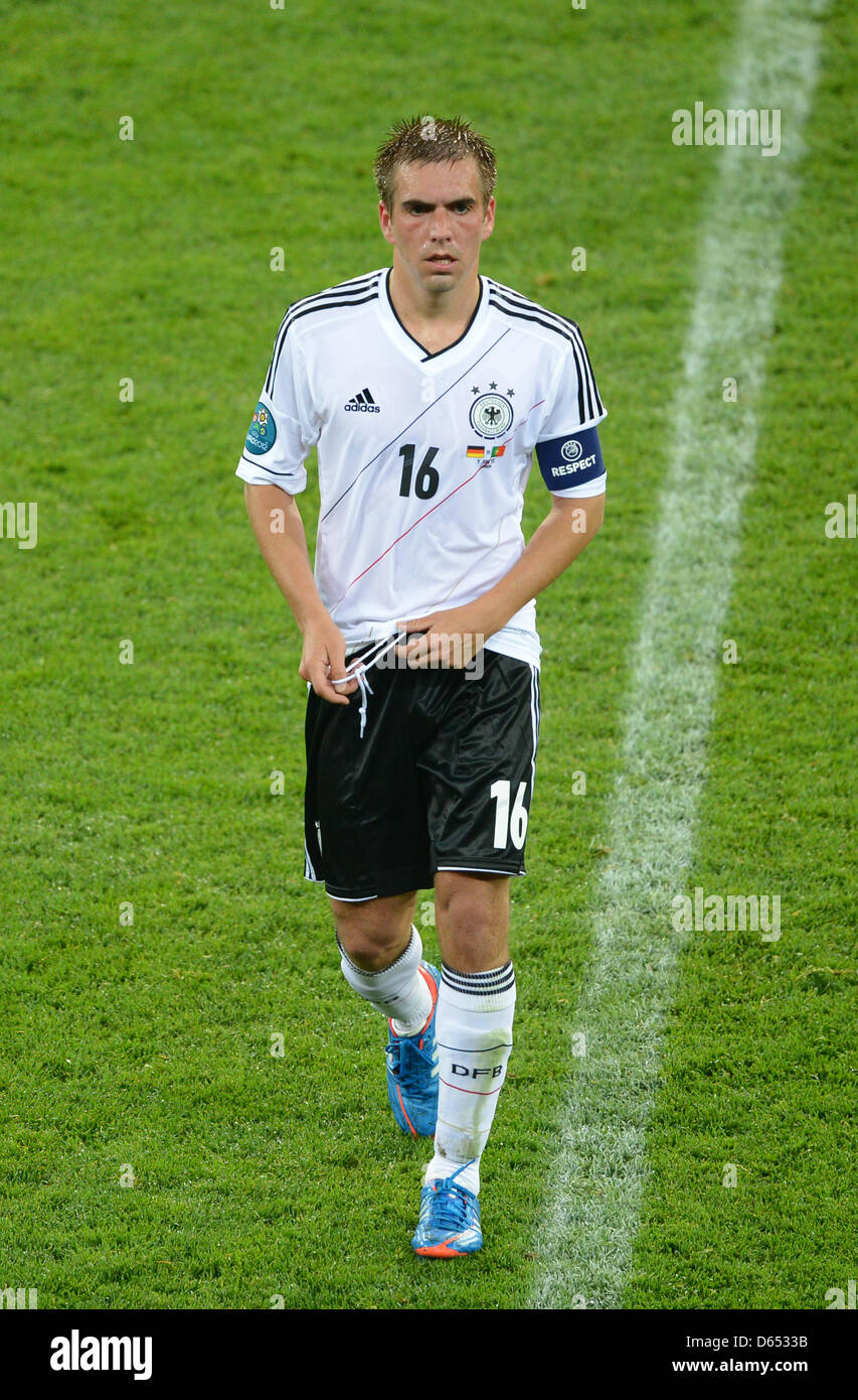Germany's Philipp Lahm leaves the pitch during UEFA EURO 2012 group B ...