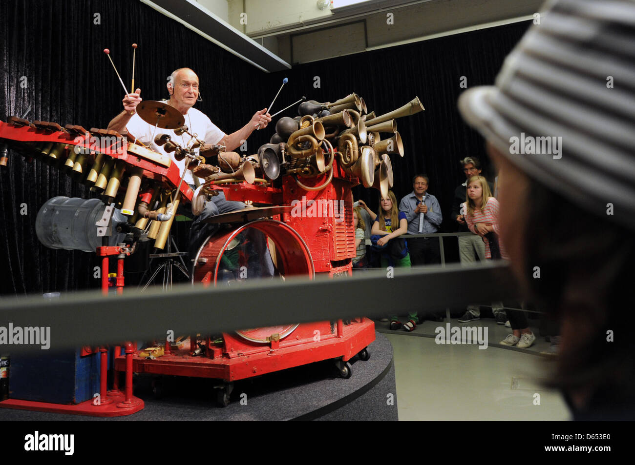 US artist Llyn Foulkes plays music on a self-made instrument called ...
