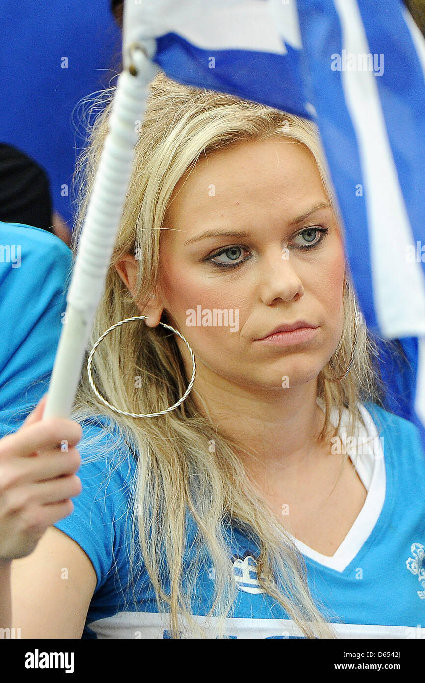 Fans of Greece cheer during the UEFA Euro 2012 match between Poland and ...