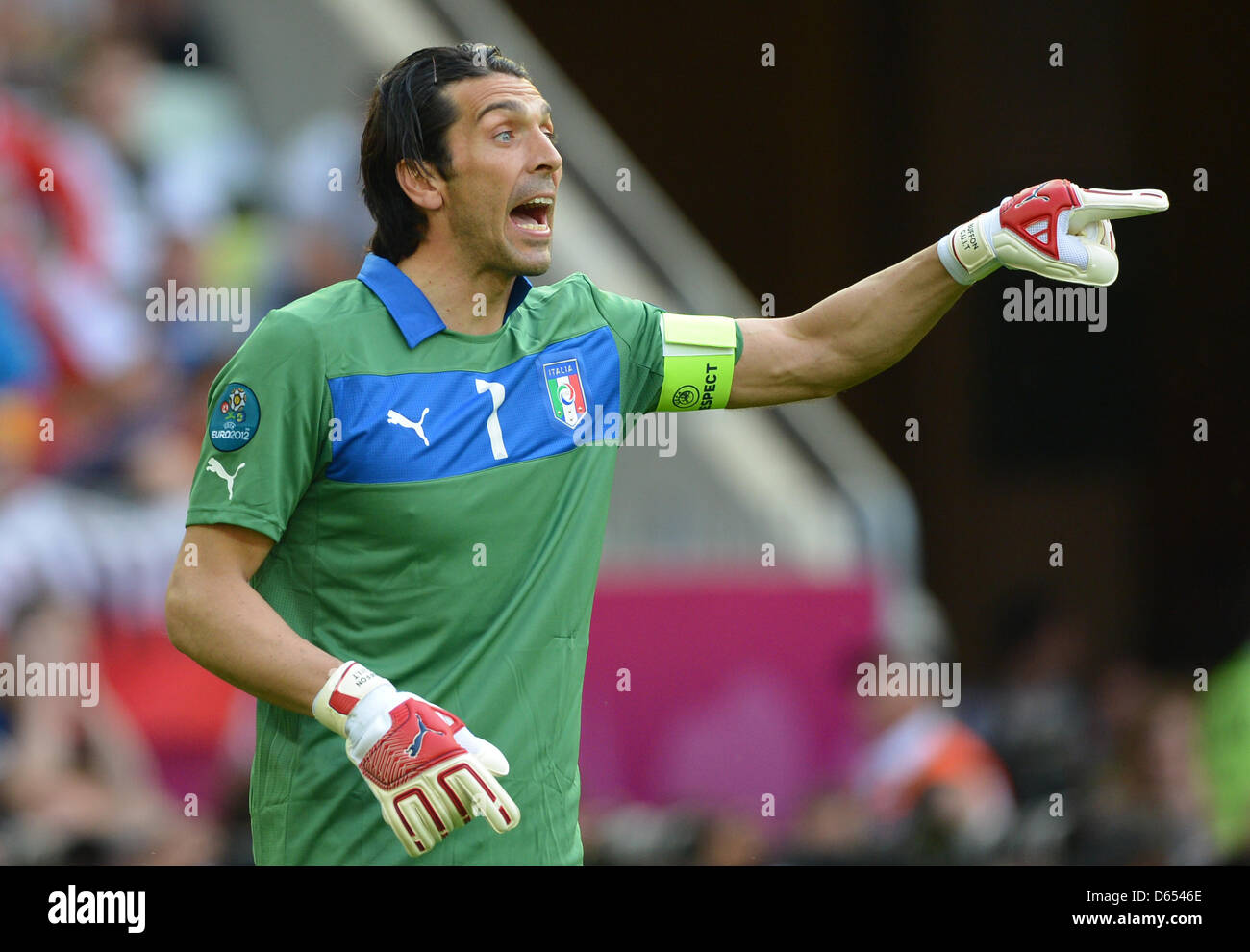 Italy's goalkeeper Gianluigi Buffon gestures during UEFA EURO 2012 ...