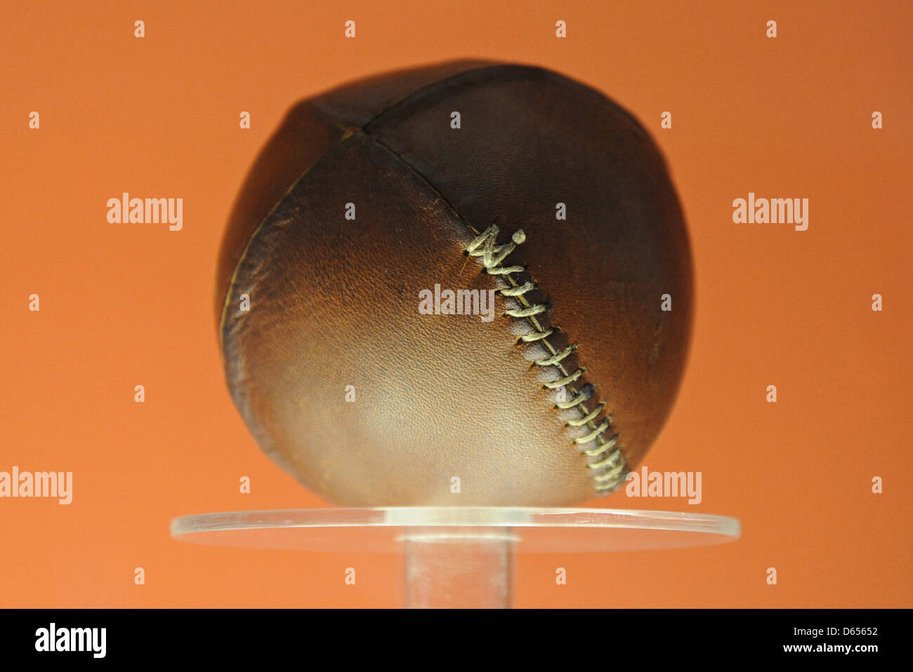 A replica of a 700 year old ball is displayed in the archeological ...