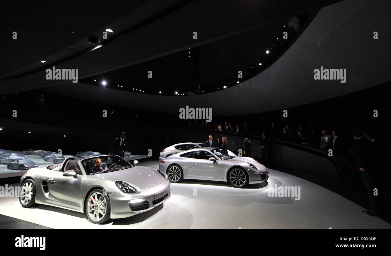 Porsche sports cars sit during the opening of the new Porsche Pavilion ...