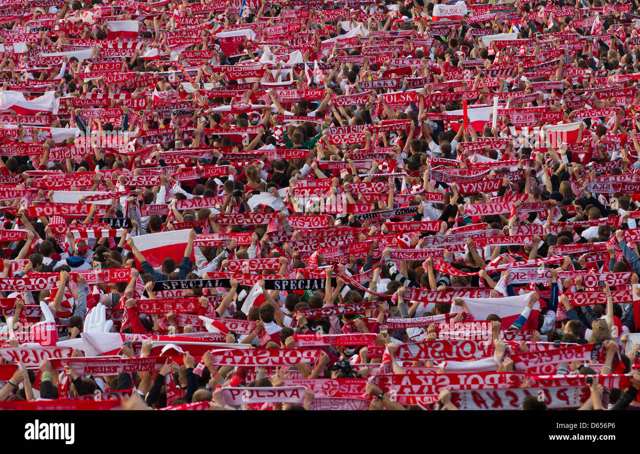 Polish football fans attend a public viewing in Gdansk, Poland, 12 June ...
