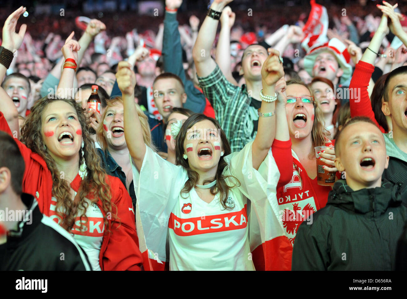 Polish fans attend a public viewing of the EURO 2012 Group A match ...