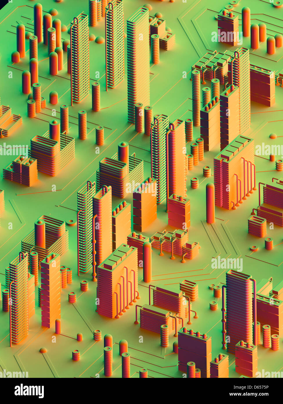 Circuit city, computer artwork Stock Photo - Alamy