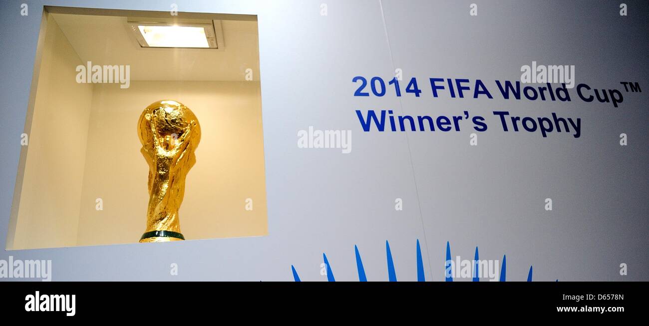 The 2014 World Cup Trophy is displayed at the Intersolar Europe Fair in ...