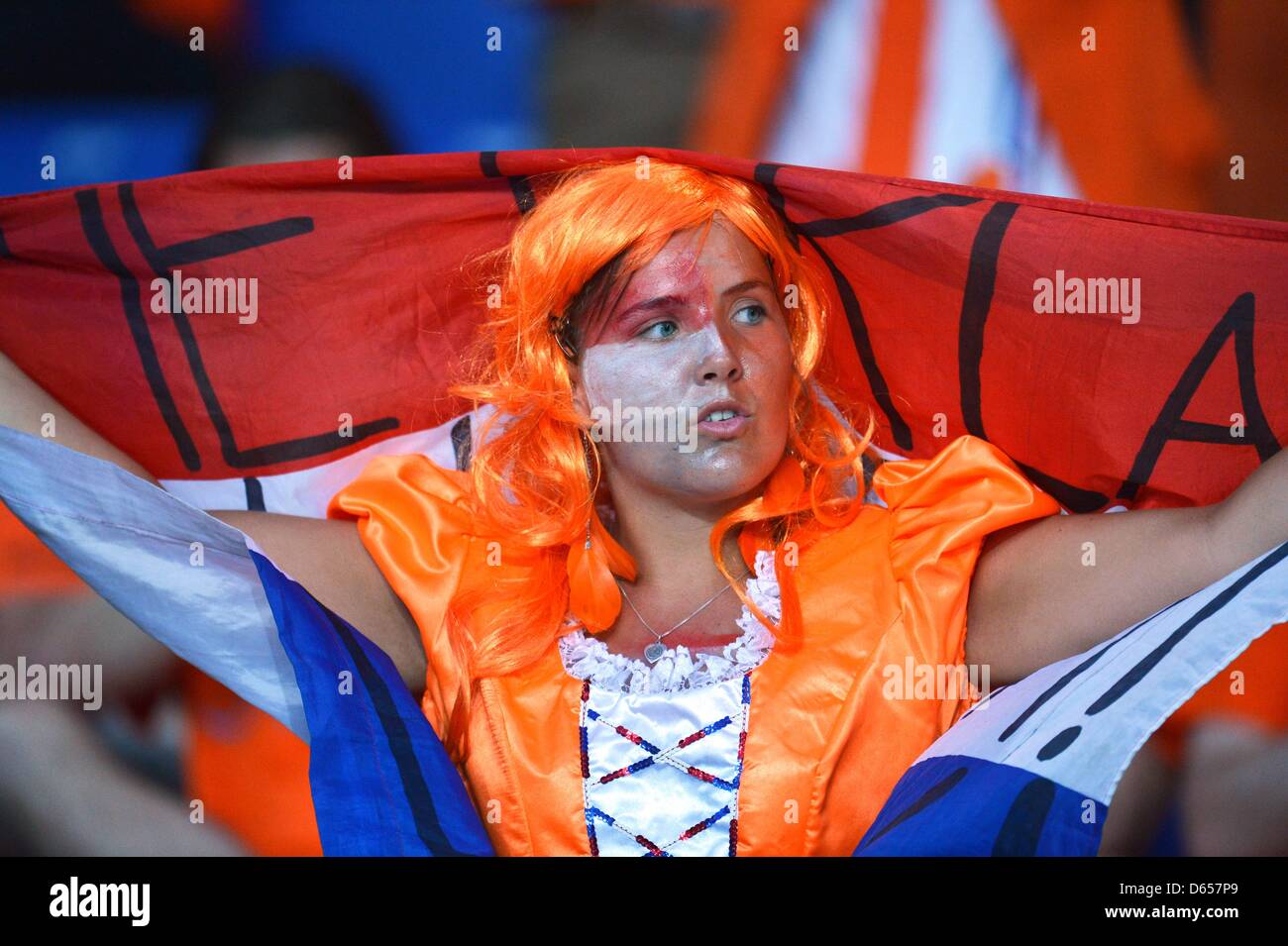 A Dutch fan cheers before UEFA EURO 2012 group B soccer match ...