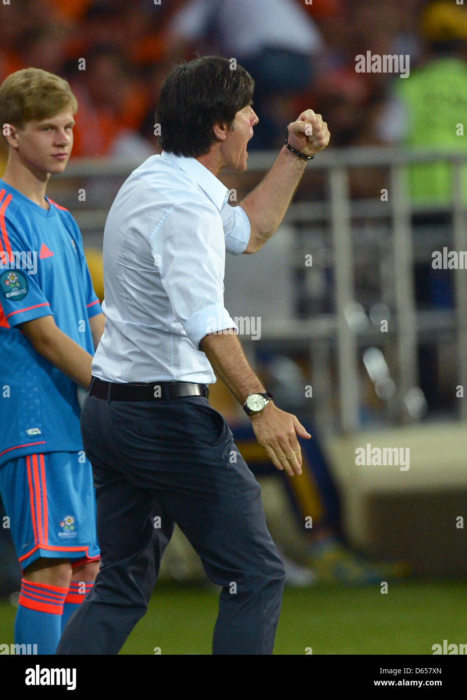 Germany's head coach Joachim Loew celebrates the 2-0 during UEFA EURO ...