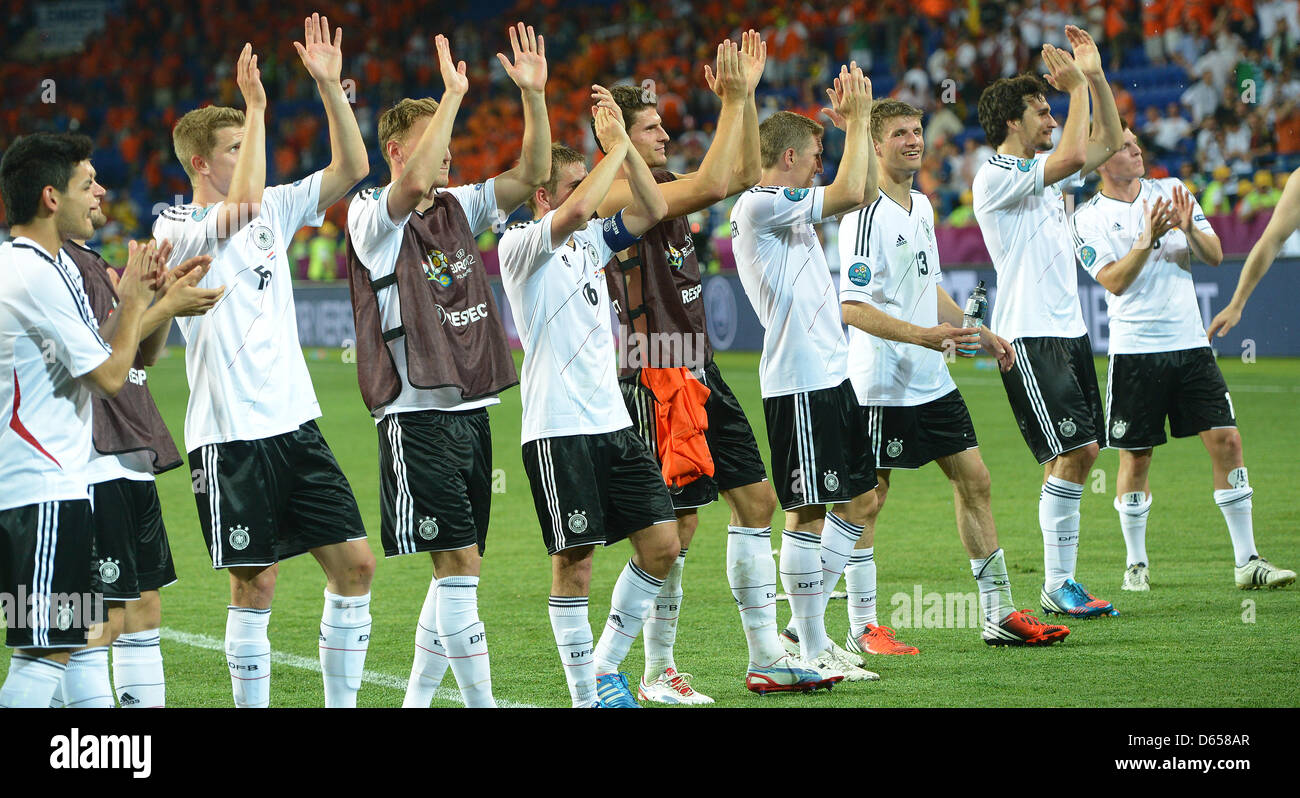 Germany's players celebrate after UEFA EURO 2012 group B soccer match ...