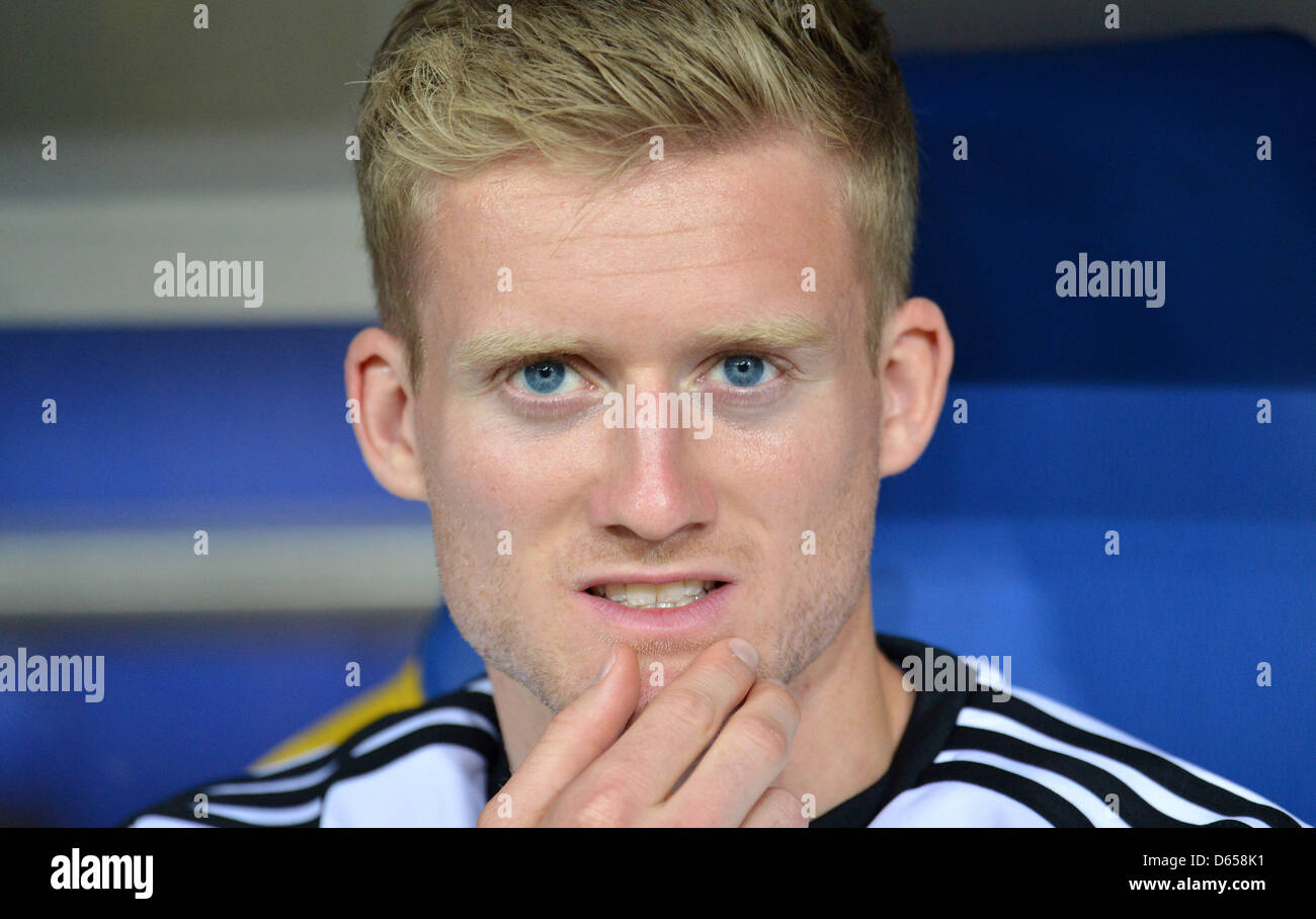 Germany's Andre Schuerrle sits on the bench during UEFA EURO 2012 group ...