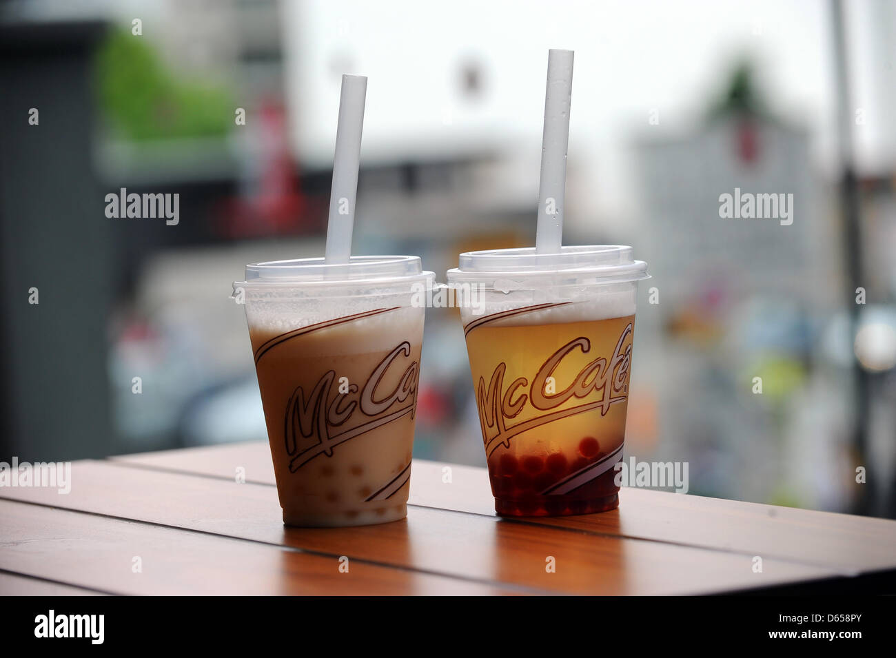 Two cups of bubble tea are pictured on a table at a McCafe in Berlin ...