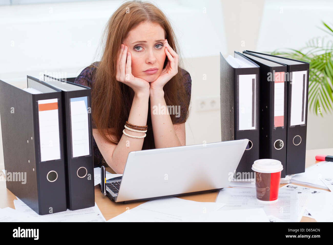 Business exhausted frustration office woman workplace dull work hi-res ...