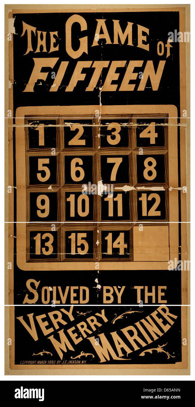 A vintage 19th-century ephemera card game, the Game of Fifteen, popular ...