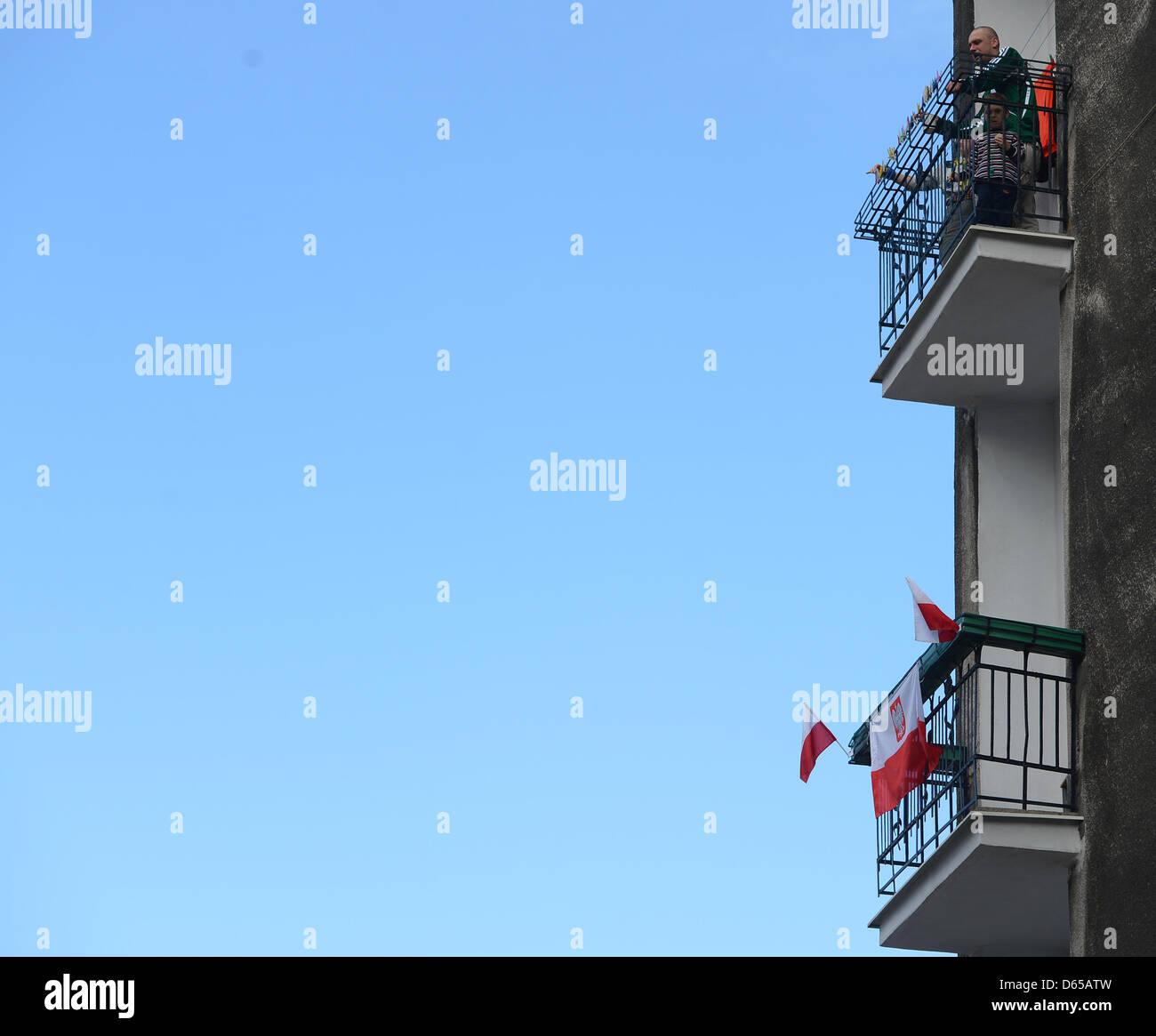 Polish flags decorate a balcony in Gdansk, Poland, 15 June 2012. The ...