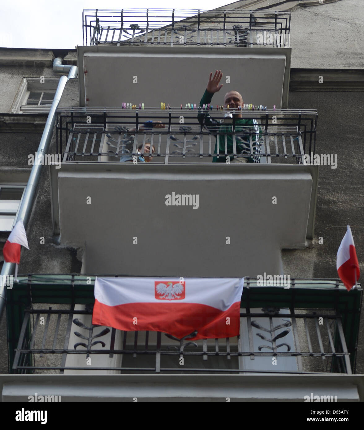 Polish flags decorate a balcony in Gdansk, Poland, 15 June 2012. The ...