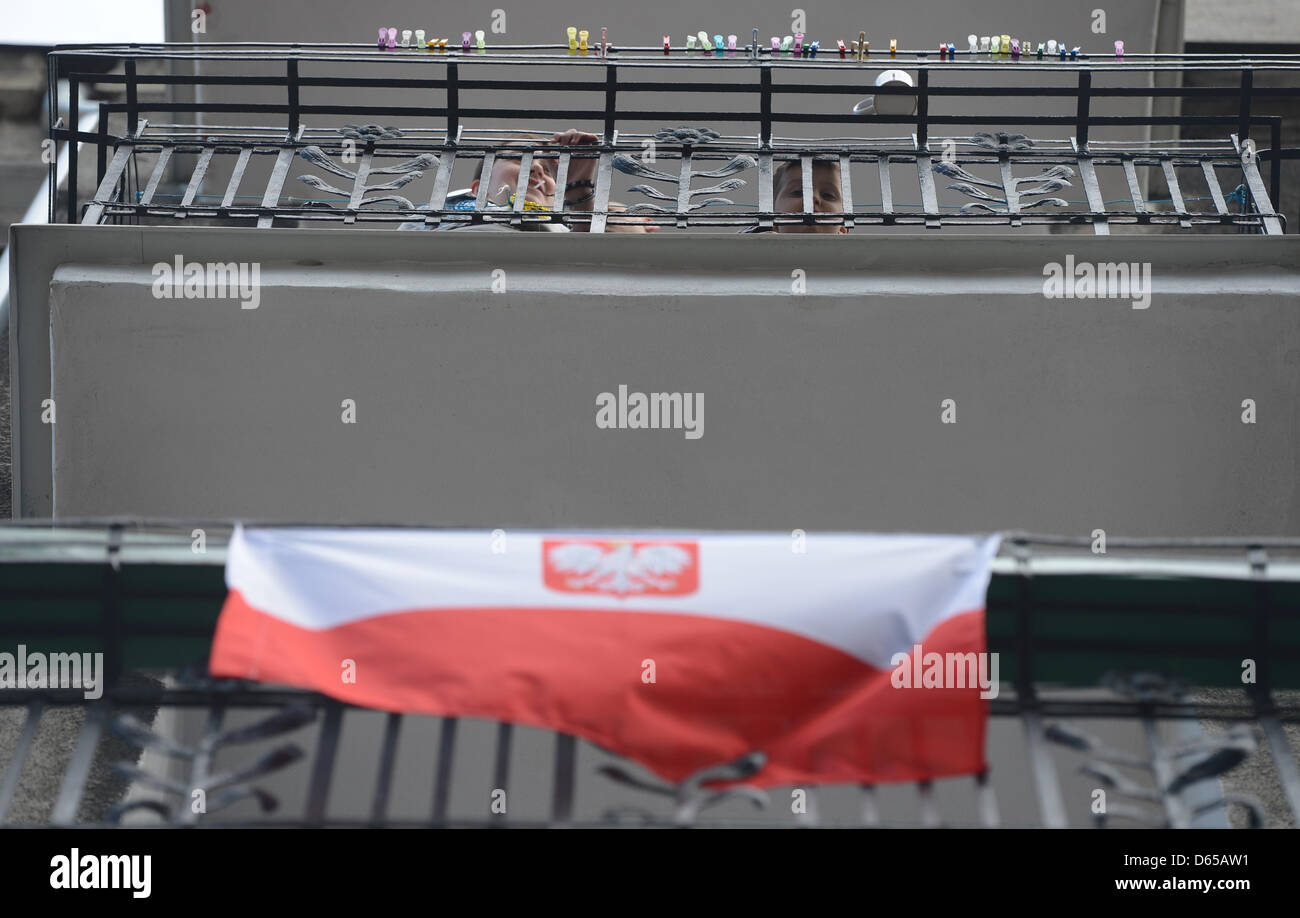 Polish flags decorate a balcony in Gdansk, Poland, 15 June 2012. The ...
