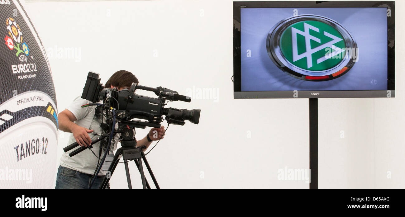 A television screen shows the logo of DFB (German Football Association ...