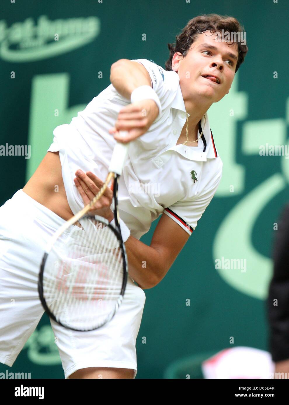 Canadian tennis pro Milos Raonic in action in the match against Swiss ...