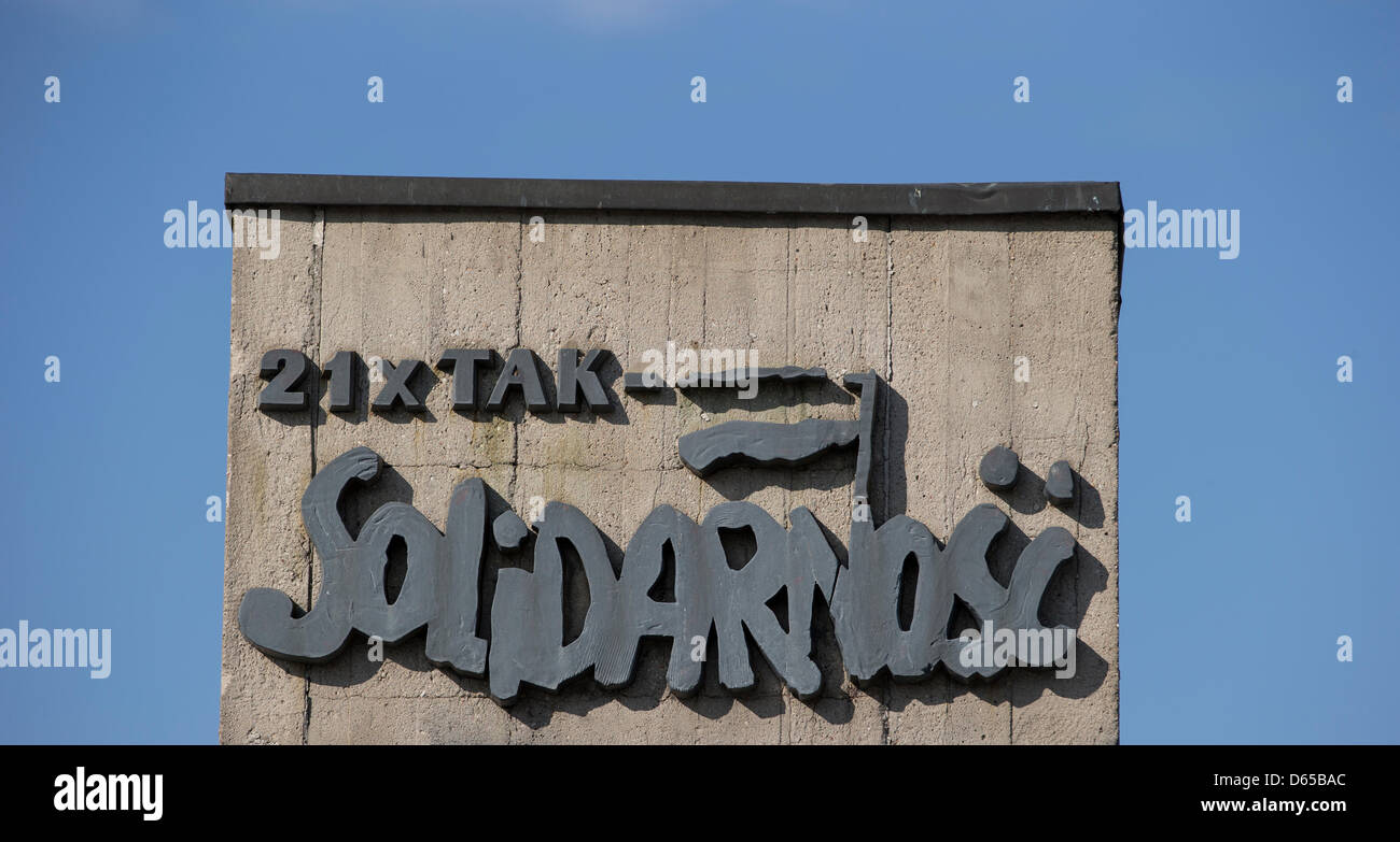 The lettering 'Solidarnocz' is visible at the stela '21 Demands' at the ...