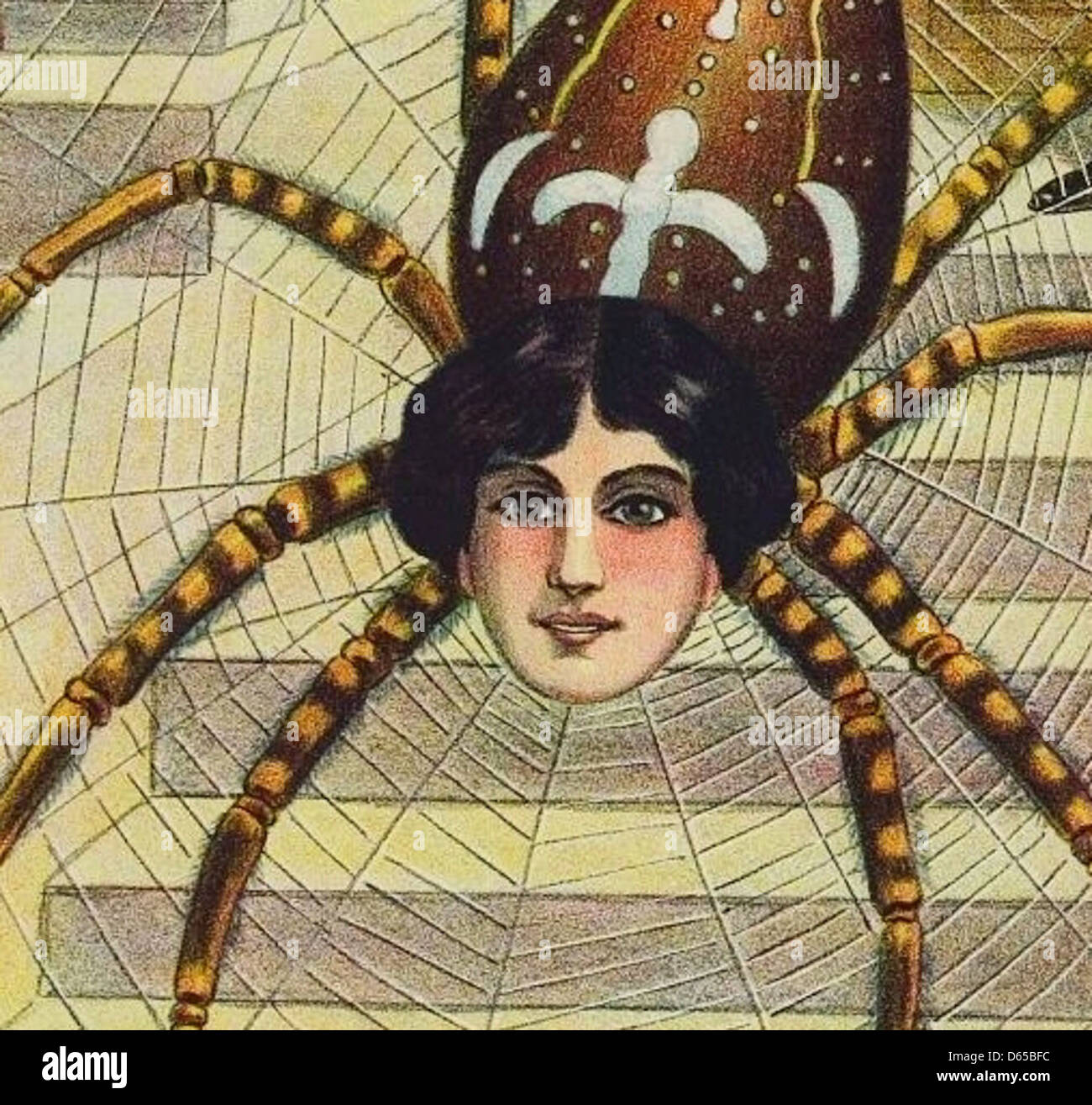 This is a vintage circus poster from 'The Spider Woman' performance, a ...