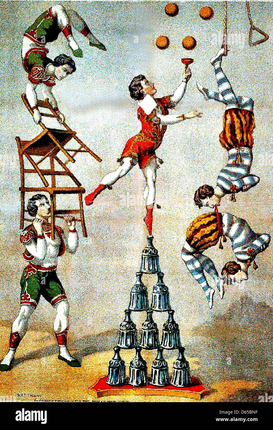 This 1870 photograph captures a group of acrobats performing in a ...
