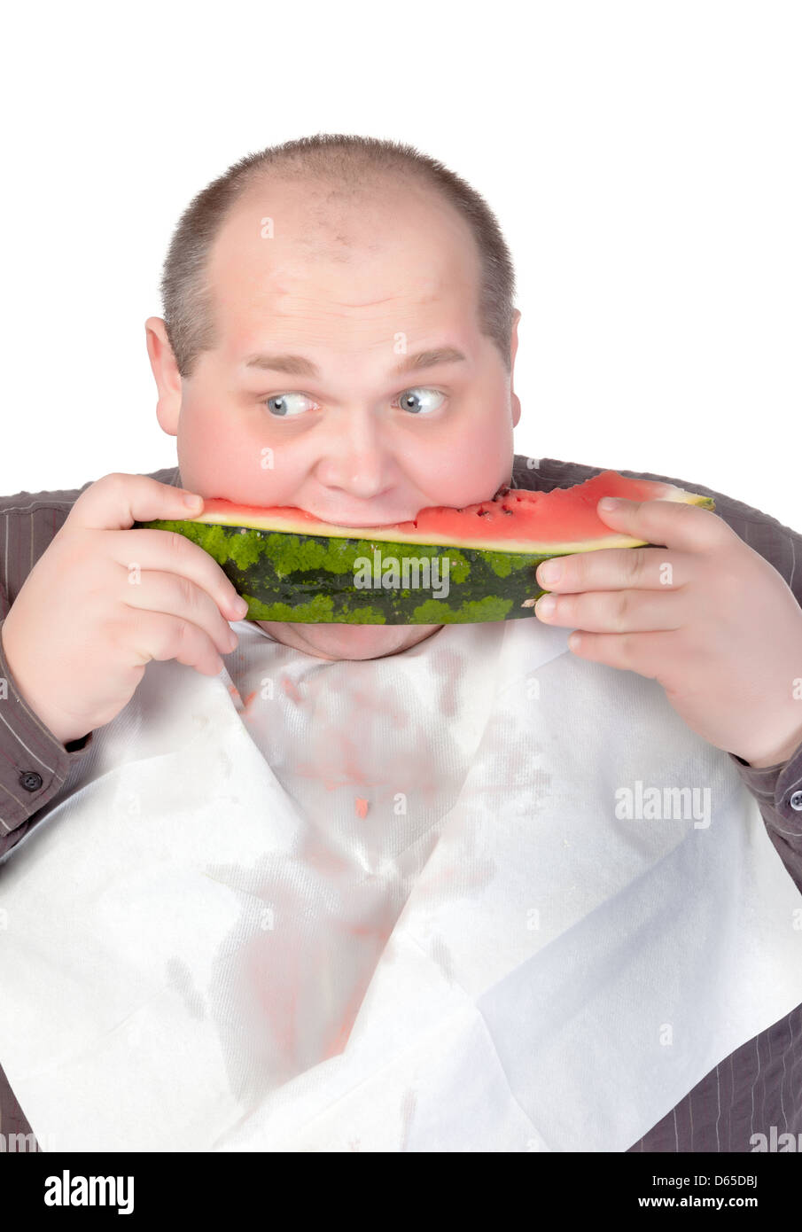 Obese man eating watermelon Stock Photo - Alamy