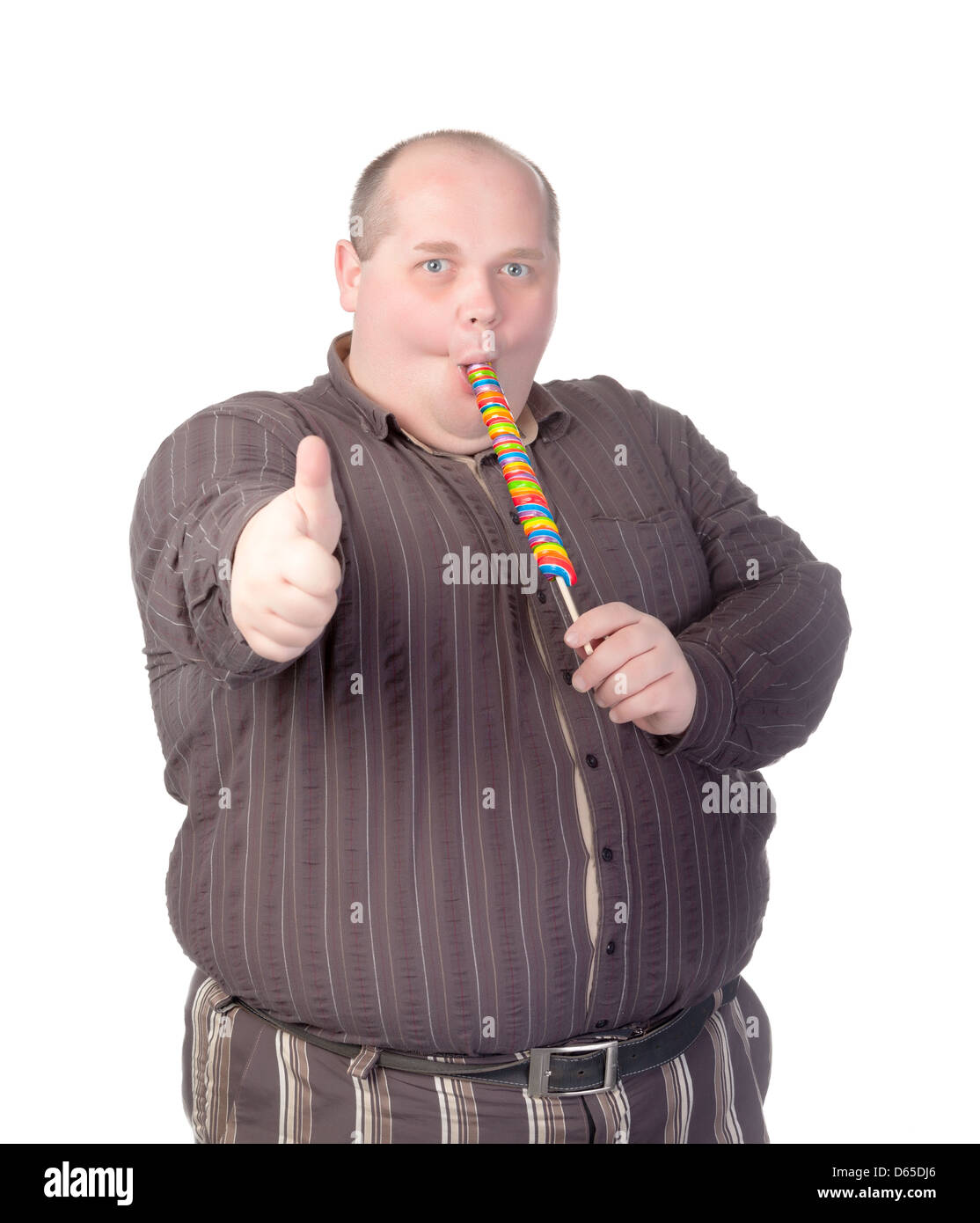 Fat man enjoying a lollipop Stock Photo - Alamy