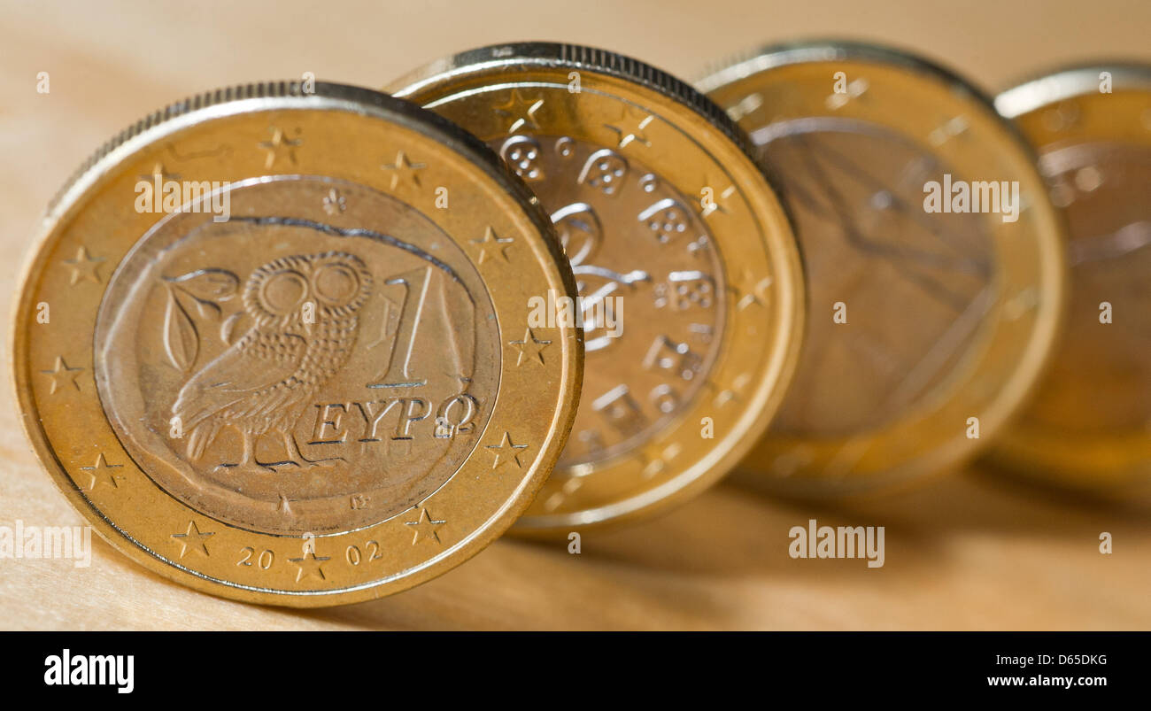 An illustration shows Greek one euro coins pictured in Frankfurt (Oder ...