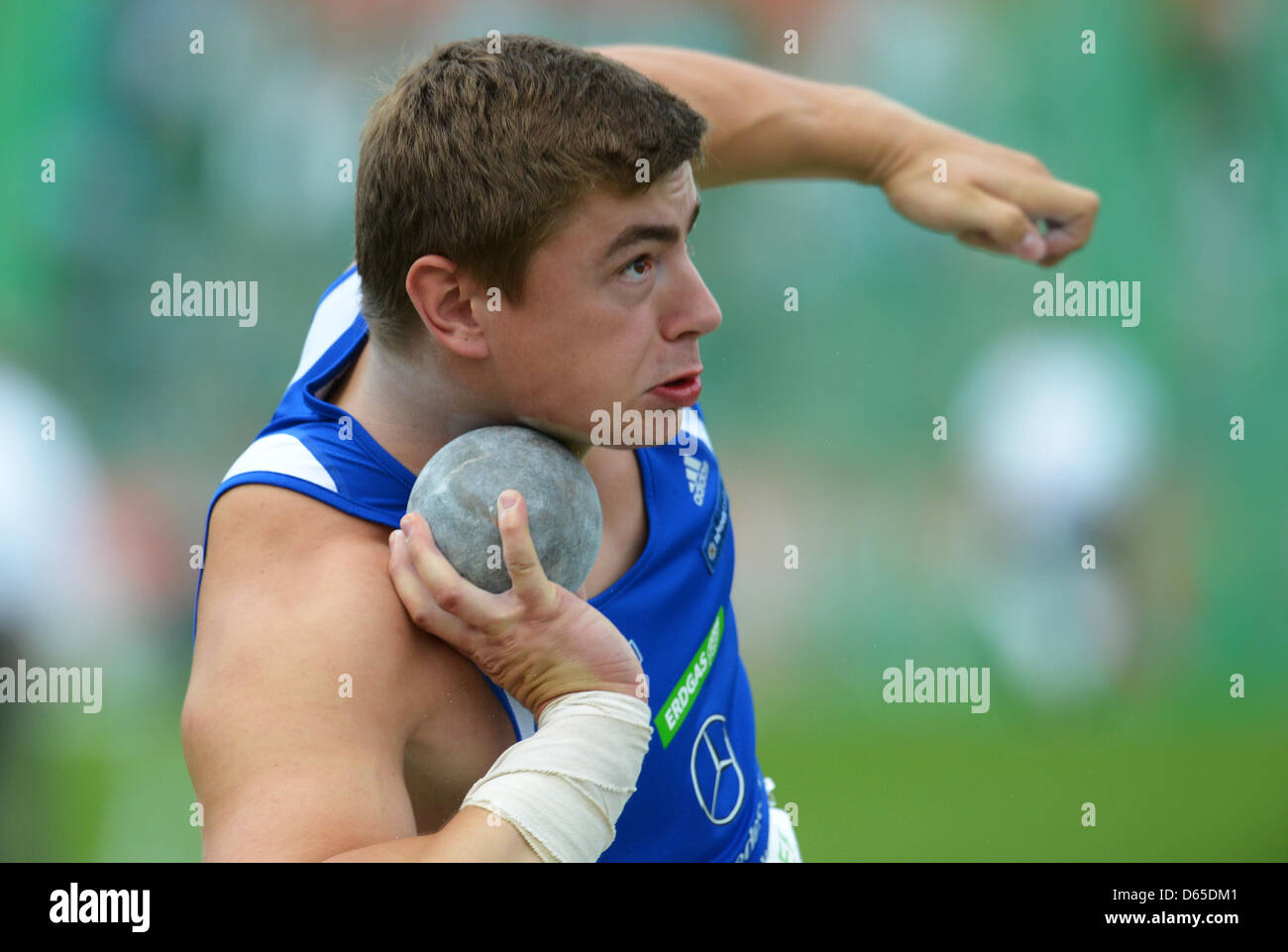 German athlete David Storl competes in the shot put event at the German ...