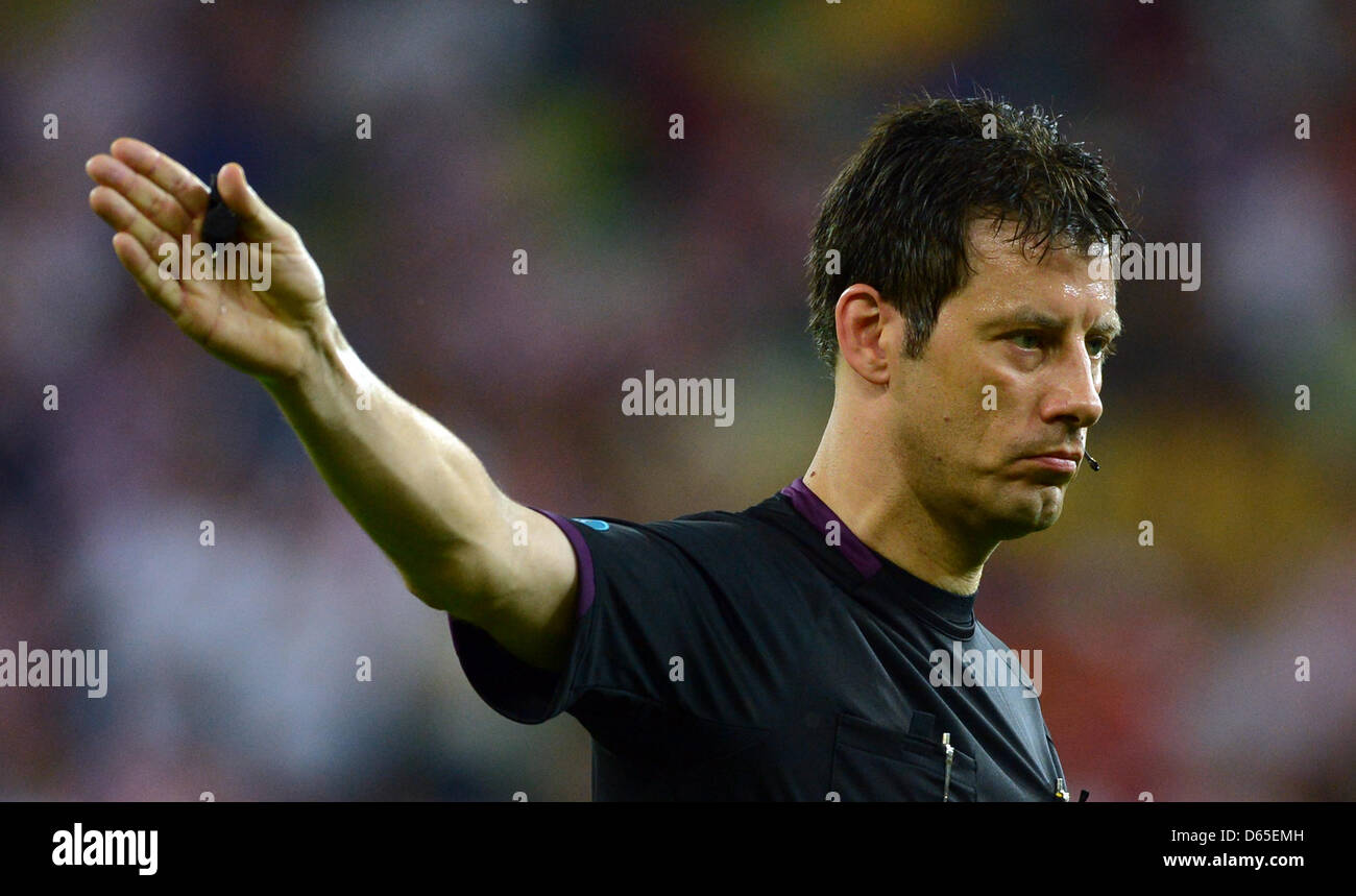 German referee Wolfgang Stark gestures during UEFA EURO 2012 group C ...