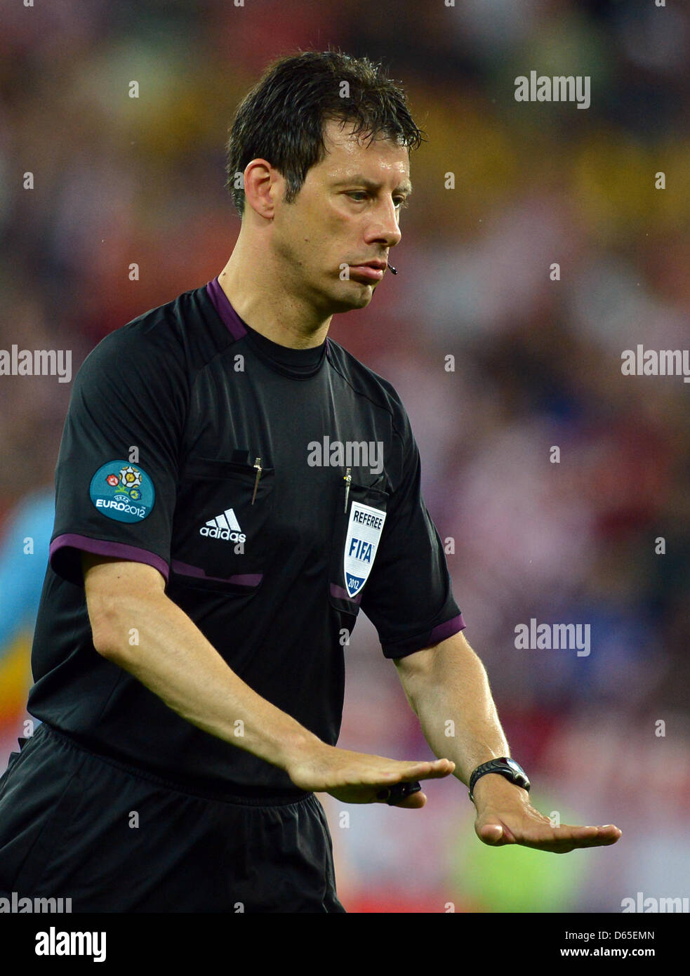 German referee Wolfgang Stark gestures during UEFA EURO 2012 group C ...