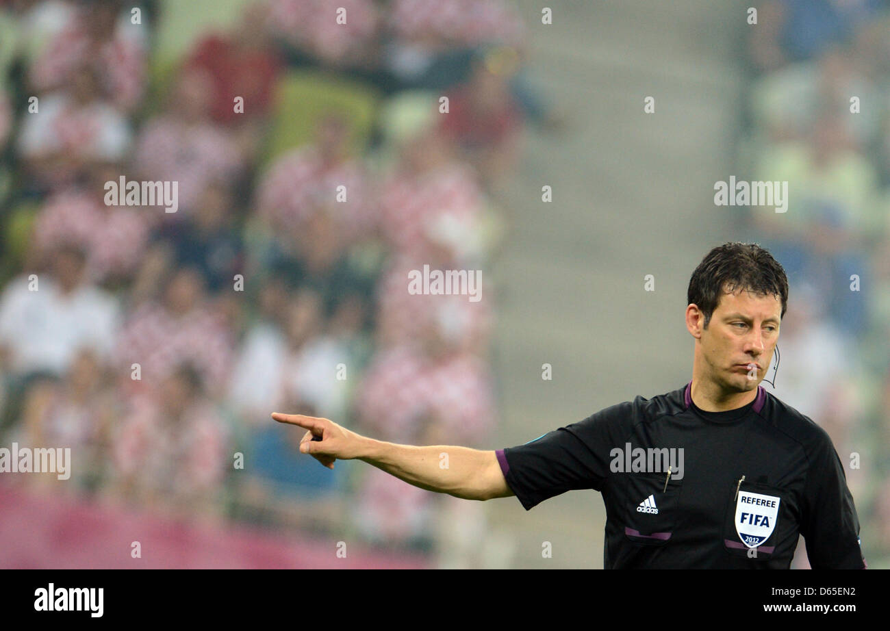 German referee Wolfgang Stark gestures during UEFA EURO 2012 group C ...