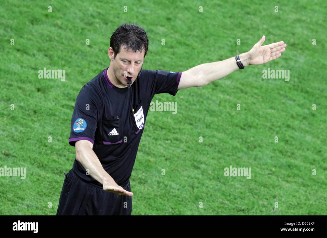 German referee Wolfgang Stark gestures during UEFA EURO 2012 group C ...