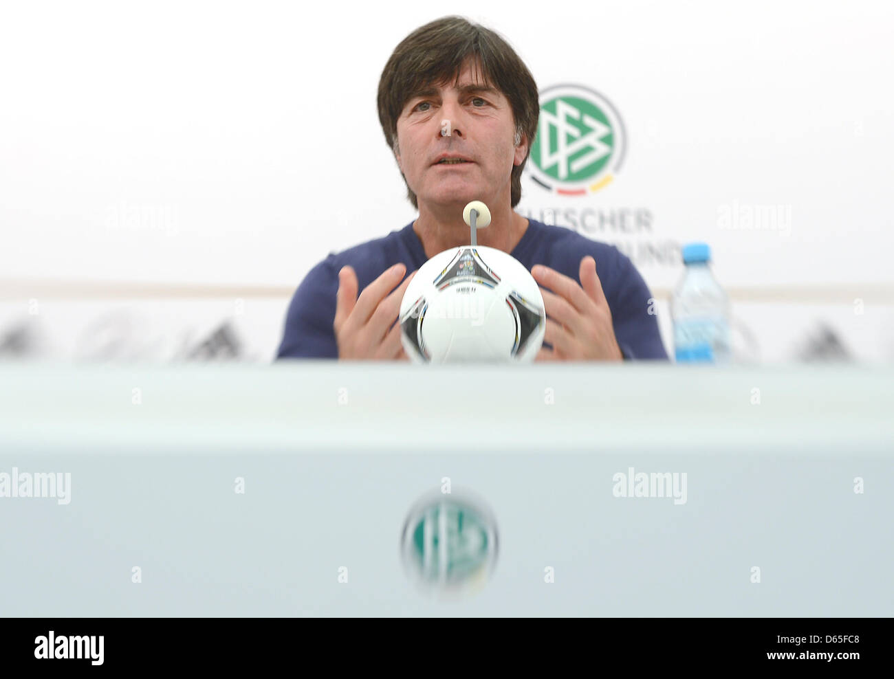 Germany's head coach Joachim Loew speaks during a press conference of ...