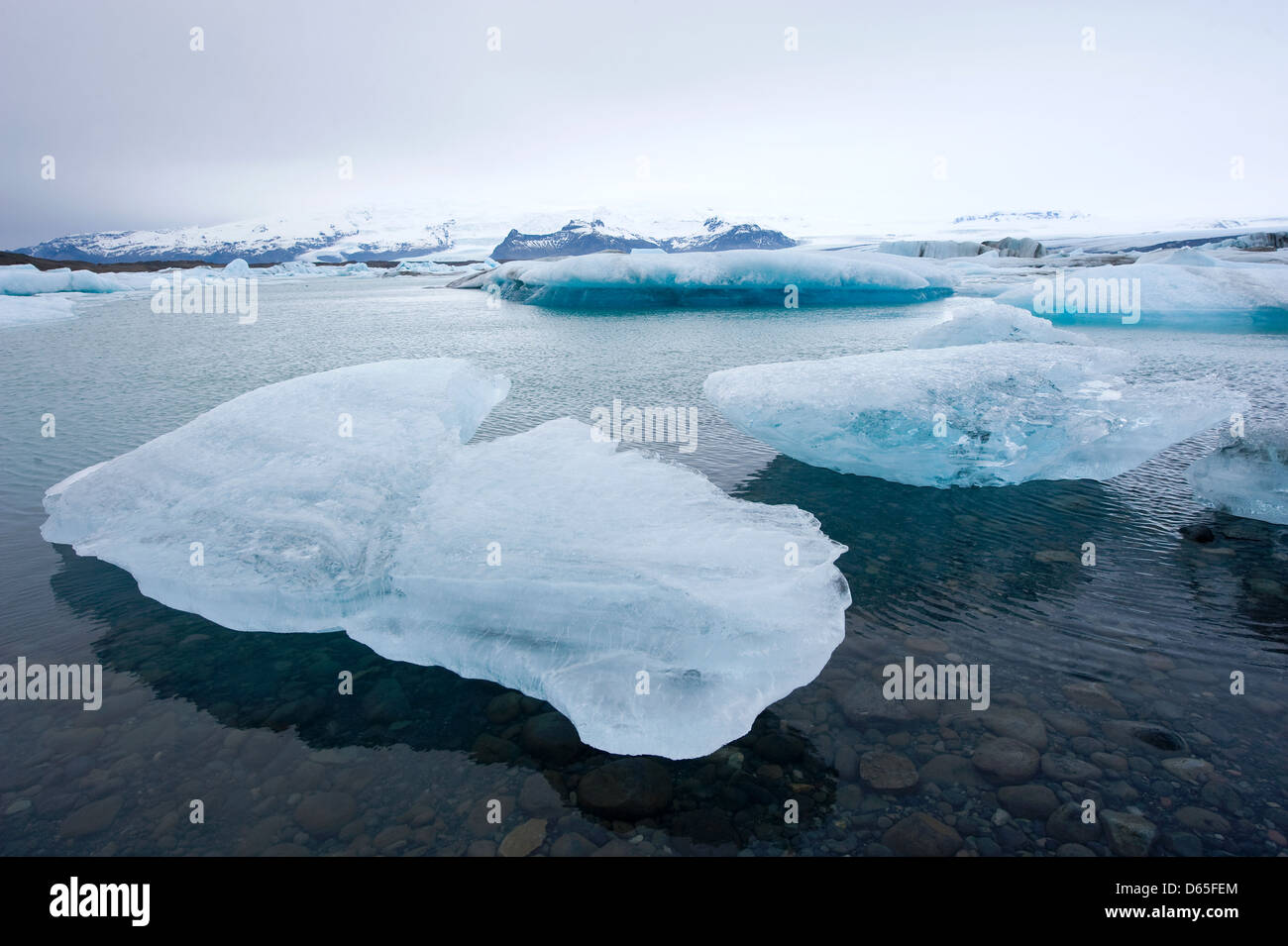 Blue icebergs floating in the jokulsarlon lagoon in Iceland in the ...