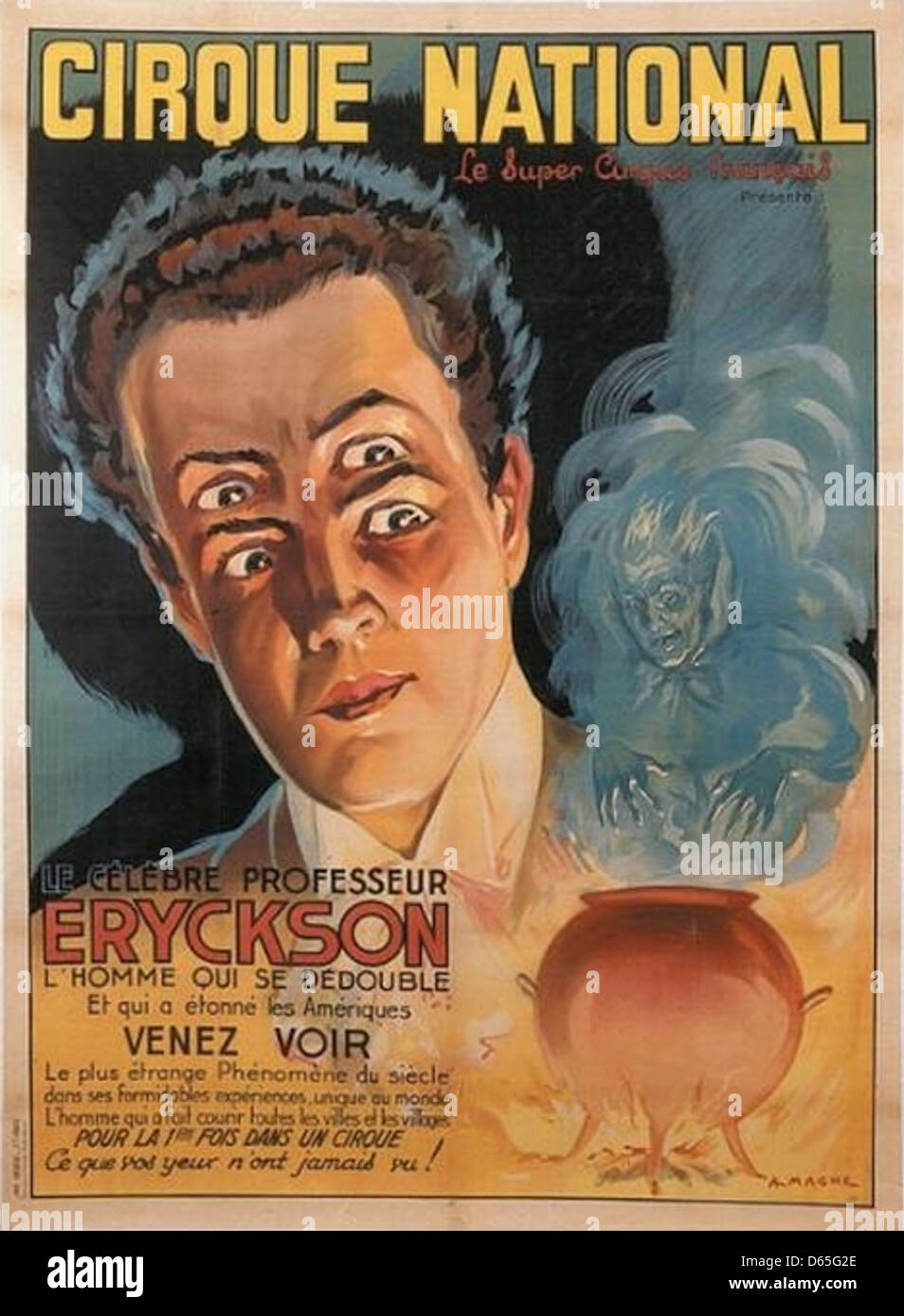 A vintage French advertisement for Cirque National, showcasing a circus ...
