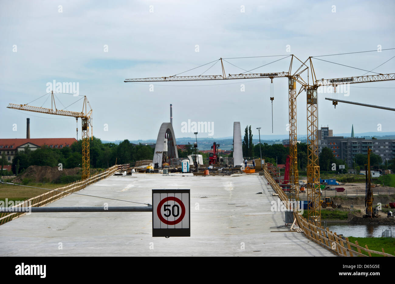 View of Waldschloesschen Bridge under construction in Dresden, Germany ...
