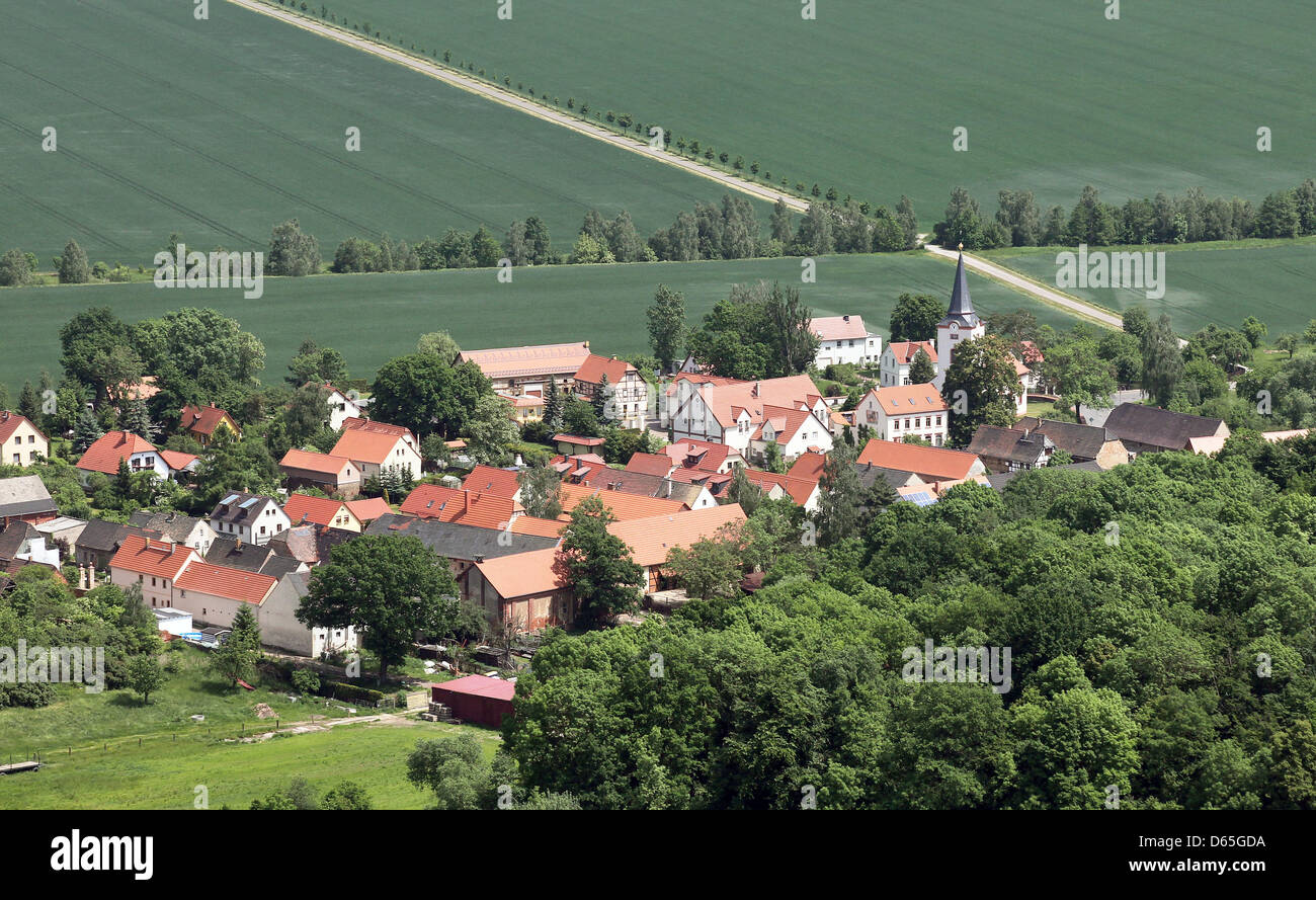 An aerial view of redeveloped houses which mark the village-scape of ...