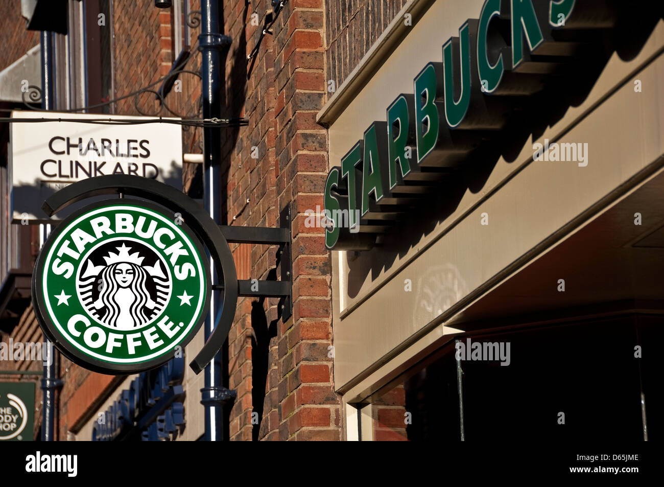 Close up of Starbucks coffee shop cafe store signage sign York North ...