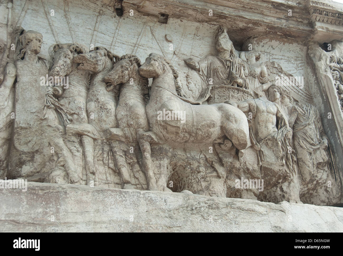 ROME, ITALY. Detail on the Arch of Titus in the Forum, depicting the ...